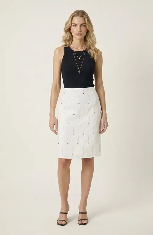 MODENAIRE Embellished Sequin And Bead Mini Skirt