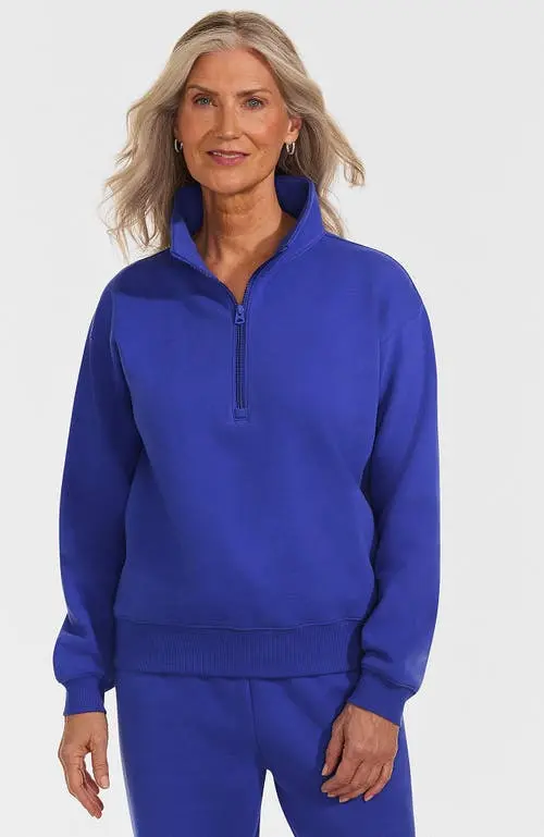 LANDS' END Serious Sweats Relaxed Quarter Zip Pullover Sweatshirt - Blue Breeze