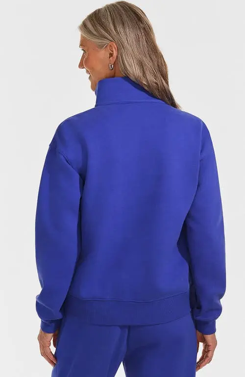 LANDS' END Serious Sweats Relaxed Quarter Zip Pullover Sweatshirt - Blue Breeze