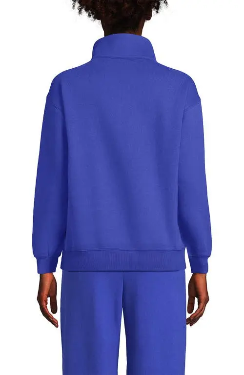 LANDS' END Serious Sweats Relaxed Quarter Zip Pullover Sweatshirt - Blue Breeze