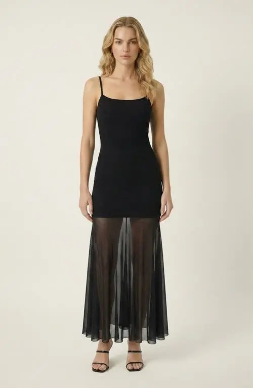 MODENAIRE Sheer Mesh Maxi Dress With Spaghetti Straps - Black