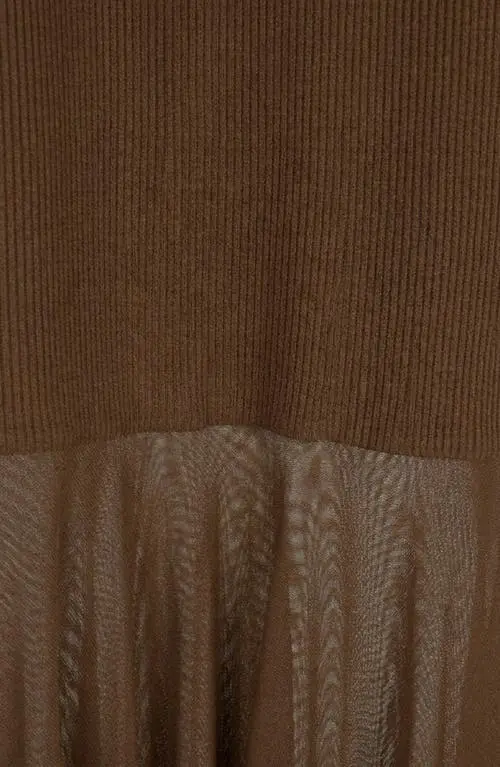 MODENAIRE Sheer Mesh Maxi Dress With Spaghetti Straps - Coffee