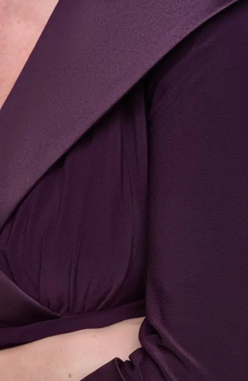 JESSICA HOWARD Portrait Collar Mixed Media Ballgown - Eggplant