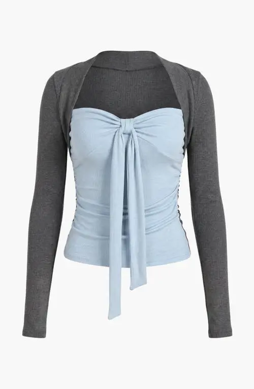 MODENAIRE Long Sleeve Ruched Tie Front Top