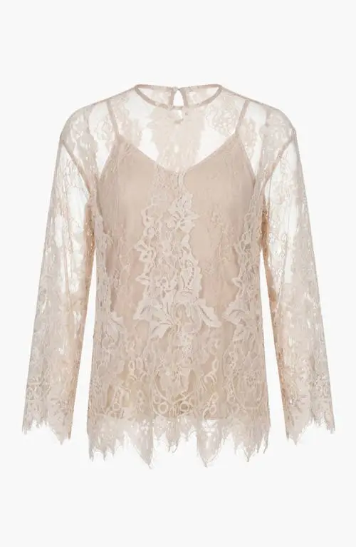 MODENAIRE Lace Floral Long Sleeve Top