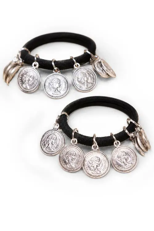 HAIR DRAMA CO. Set Of 2 Metal Coin Hair Ties - Silver