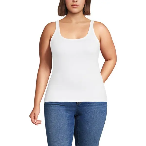 LANDS' END Micro Rib Go-to Layering Tank - White