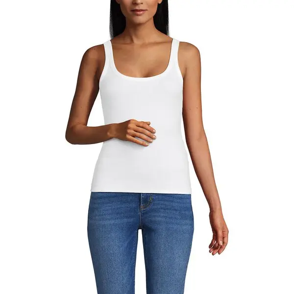 LANDS' END Micro Rib Go-to Layering Tank - White