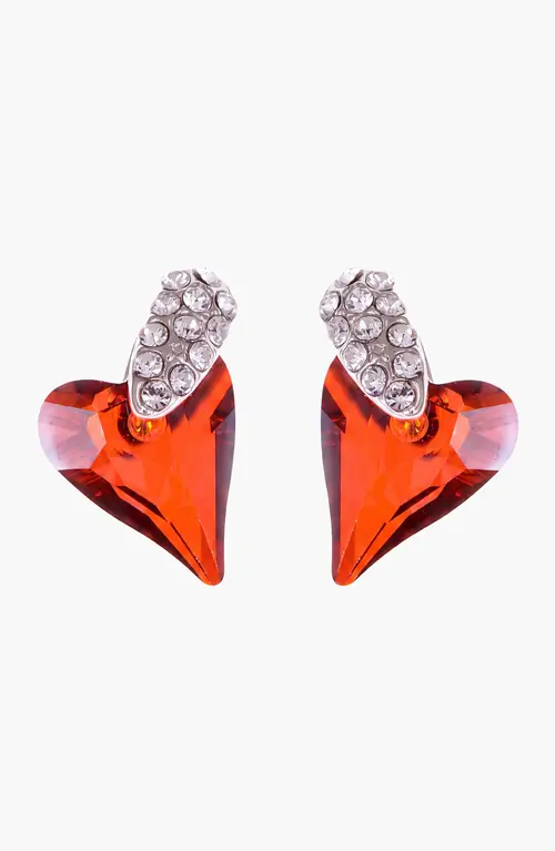 MODENAIRE Dangle Crystal Heart Earrings - Red