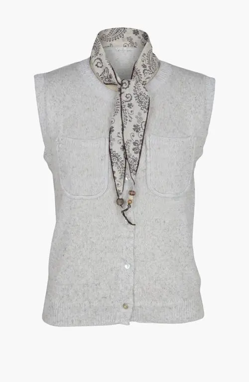 MODENAIRE Soft Knit Sleeveless Cardigan Vest With Scarf - Gray