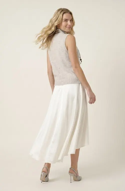 MODENAIRE Soft Knit Sleeveless Cardigan Vest With Scarf - Gray