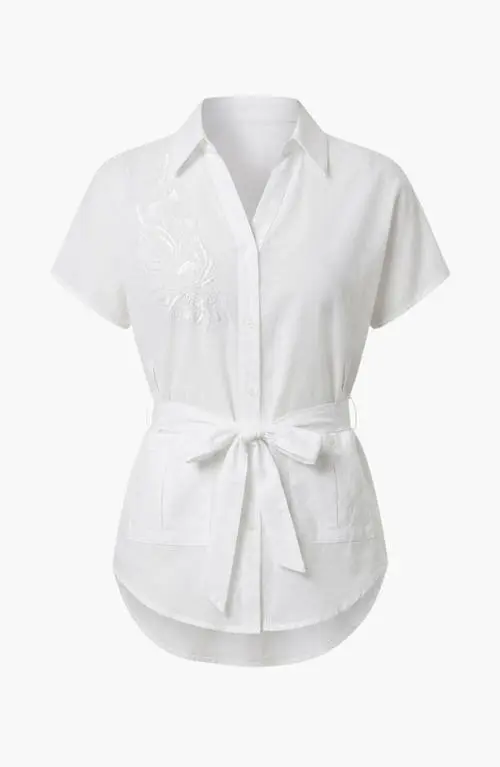 MODENAIRE Short Sleeve Button-down Waist Tie Top