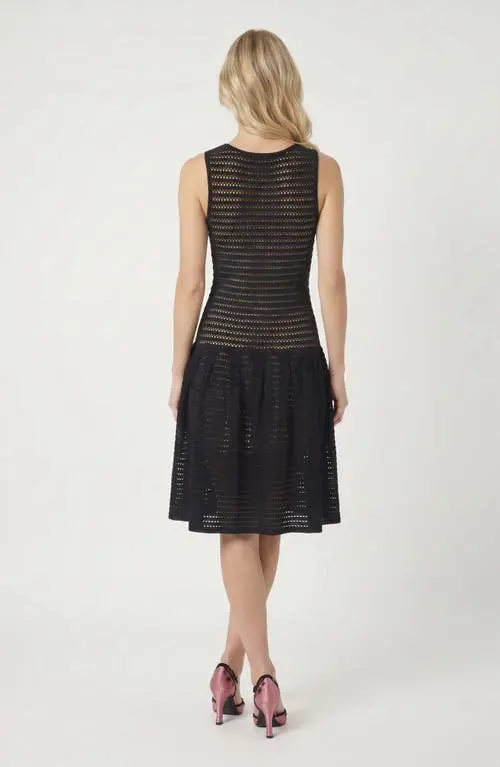 MODENAIRE Sleeveless Knit Dress With Eyelet Pattern And Flared Hem - Black