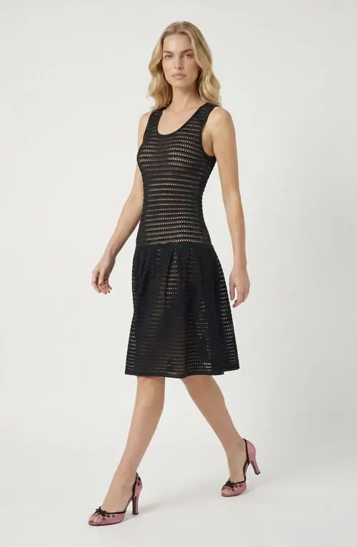 MODENAIRE Sleeveless Knit Dress With Eyelet Pattern And Flared Hem - Black