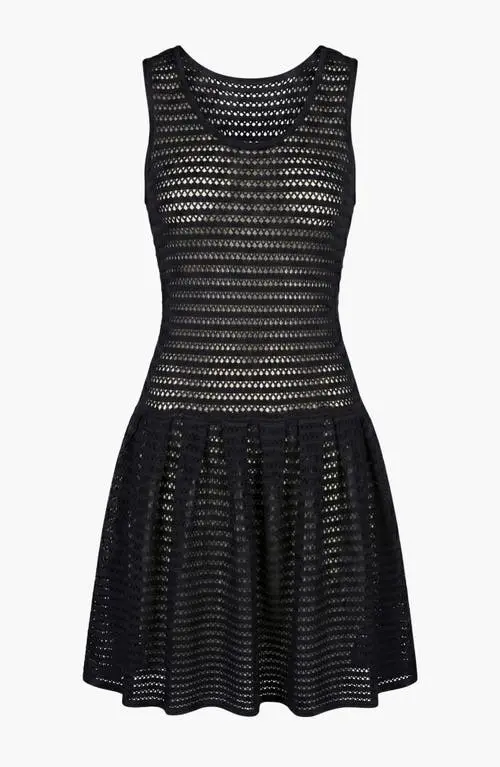 MODENAIRE Sleeveless Knit Dress With Eyelet Pattern And Flared Hem - Black