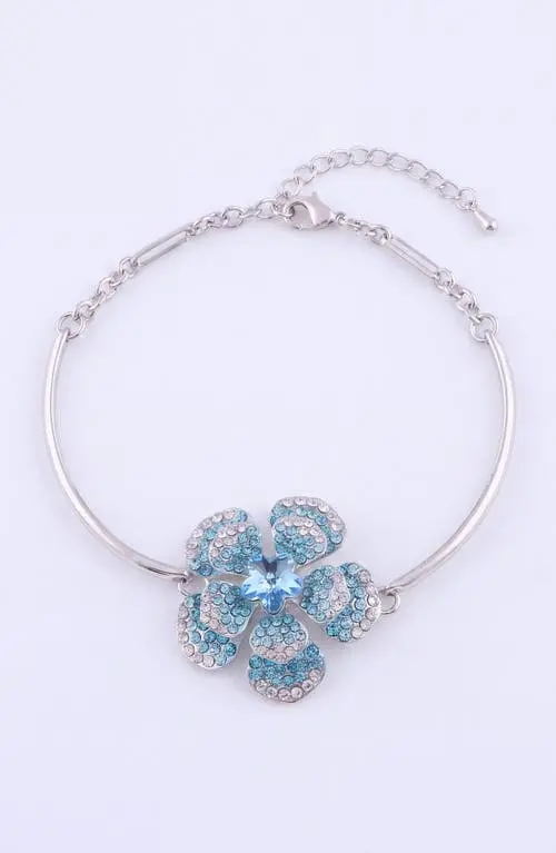 MODENAIRE Crystal Flower Blossom Bracelet - Silver Tone