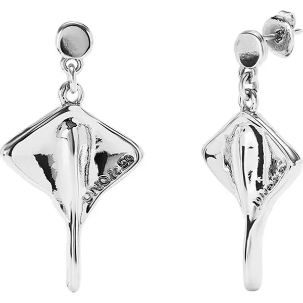 UNODE50 Sterling Plated Manta Ray Drop Earrings - Silver