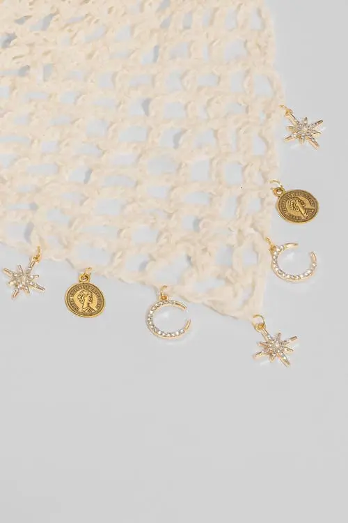 HAIR DRAMA CO. Bohemian Crochet Headscarf With Celestial Charms