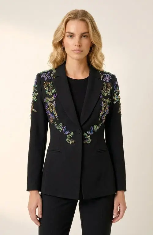 MODENAIRE Embellished Beaded Blazer