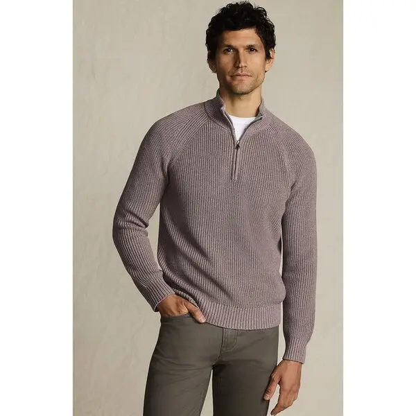 LANDS' END Drifter Quarter Zip Sweater - Light Bark Heather