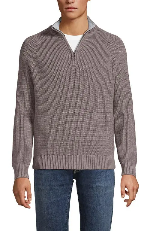 LANDS' END Drifter Quarter Zip Sweater - Light Bark Heather