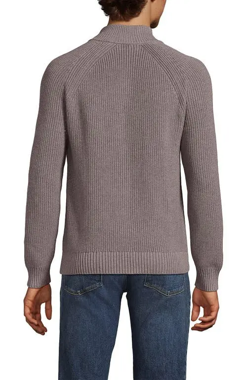 LANDS' END Drifter Quarter Zip Sweater - Light Bark Heather
