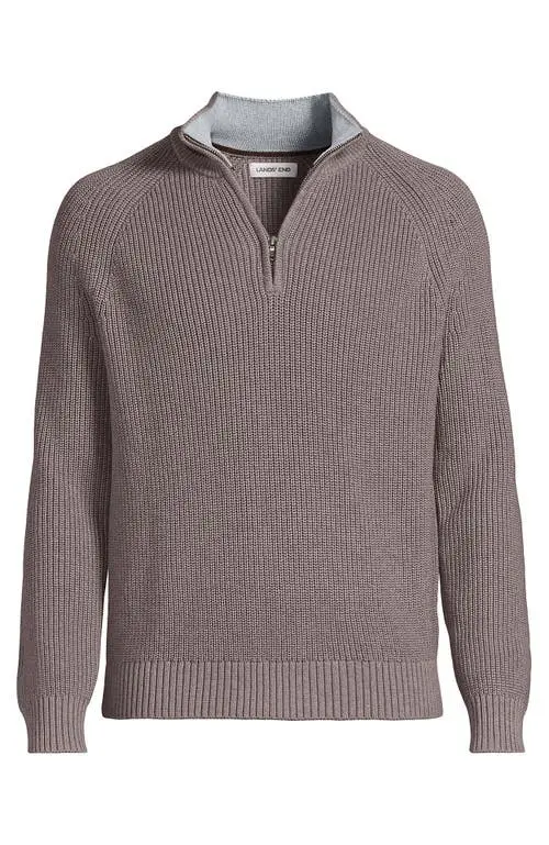 LANDS' END Drifter Quarter Zip Sweater - Light Bark Heather