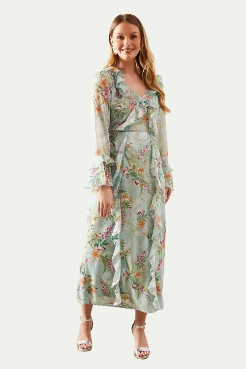 WALLIS Floral Ruffle Belted Midaxi Dress