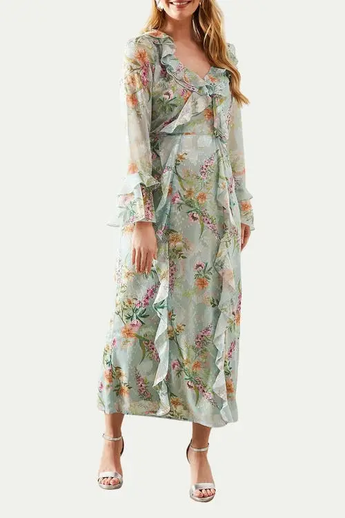 WALLIS Floral Ruffle Belted Midaxi Dress