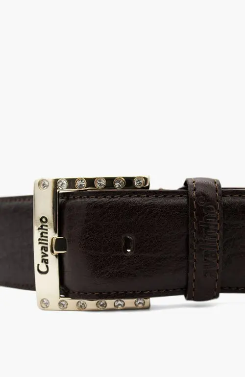 CAVALINHO Classic Leather Belt With Rhinestone Buckle - Brown