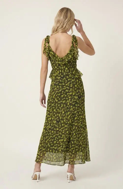 MODENAIRE Polka Dot Ruffle Midi Dress With Tie Shoulder Straps