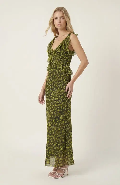 MODENAIRE Polka Dot Ruffle Midi Dress With Tie Shoulder Straps