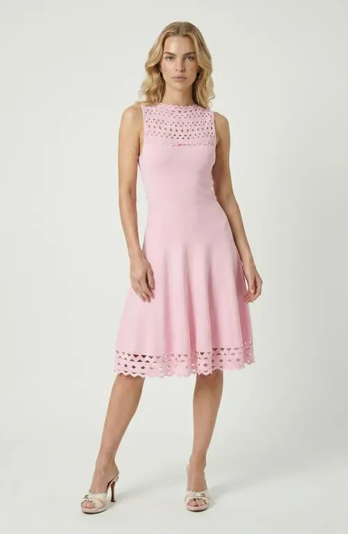 MODENAIRE Sleeveless High Neck Eyelet Midi Dress - Pink