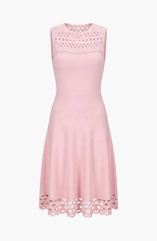 MODENAIRE Sleeveless High Neck Eyelet Midi Dress - Pink