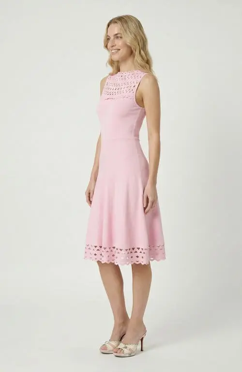 MODENAIRE Sleeveless High Neck Eyelet Midi Dress - Pink