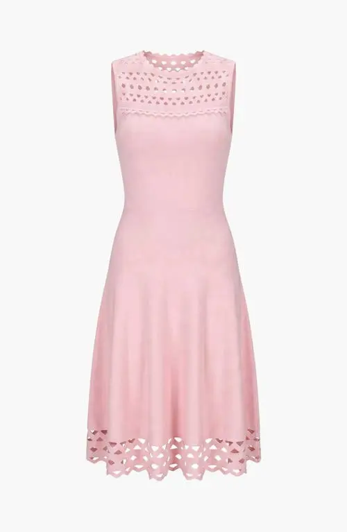 MODENAIRE Sleeveless High Neck Eyelet Midi Dress - Pink
