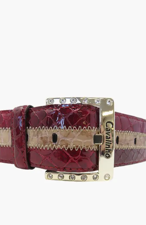 CAVALINHO Two-tone Patent Leather Belt With Embellished Buckle