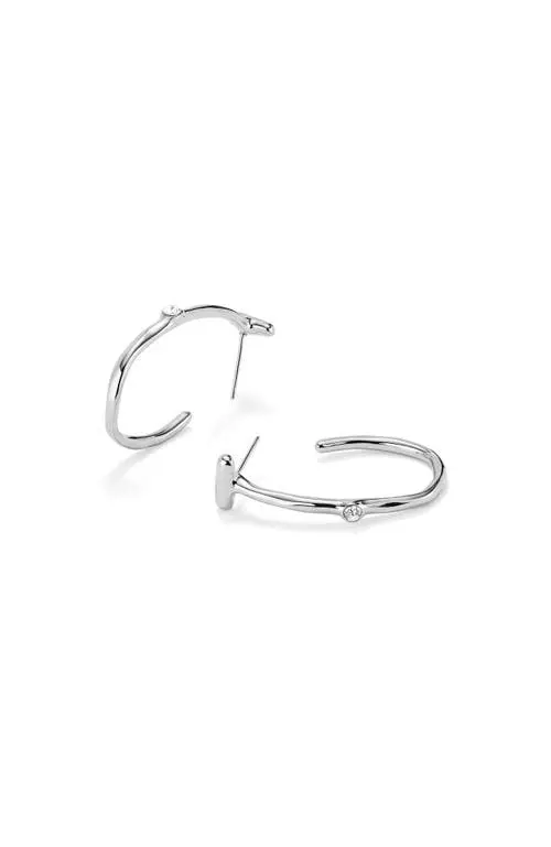 UNODE50 Sterling -plated Hoop Earrings With White Topaz