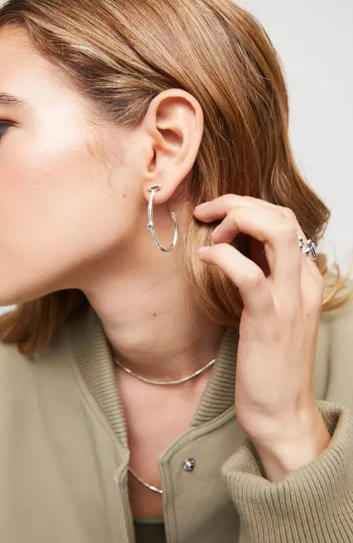 UNODE50 Sterling -plated Hoop Earrings With White Topaz