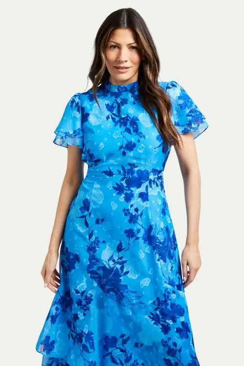 WALLIS Floral Burnout Ruffle Midi Dress