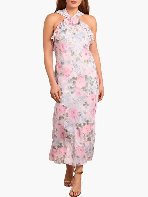 NEEDLE & THREAD Camille's Garden Halter Neck Ankle Gown - Seashell