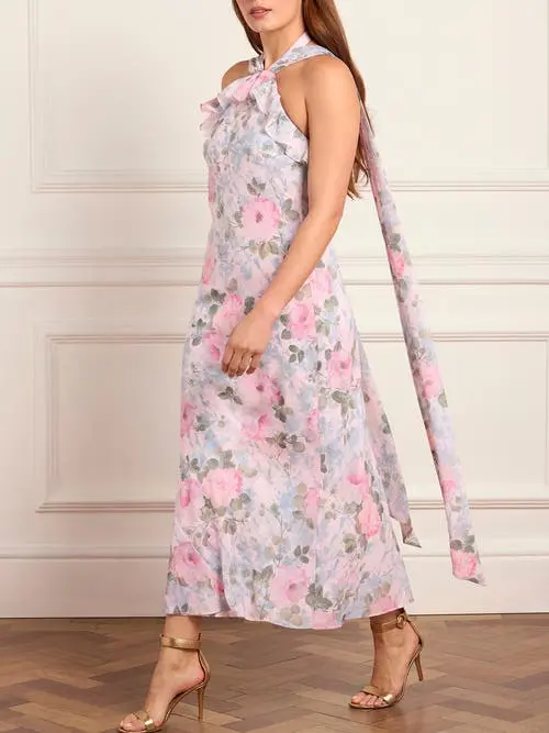 NEEDLE & THREAD Camille's Garden Halter Neck Ankle Gown - Seashell