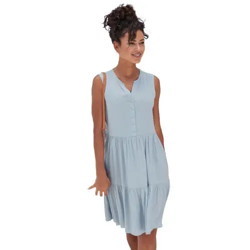 LASCANA Button Up Tiered Dress - Light Blue