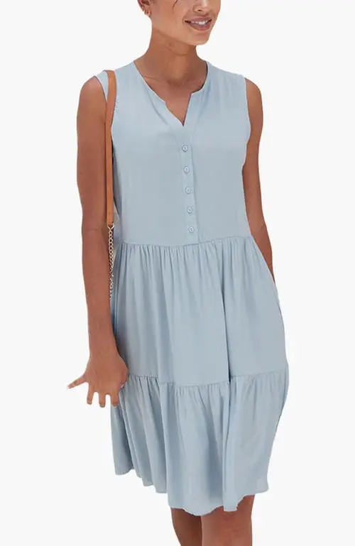 LASCANA Sleeveless Notch Neck Tiered Dress - Light Blue