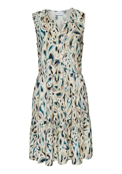 LASCANA Sleeveless Button-up Tiered Dress - Sand Print