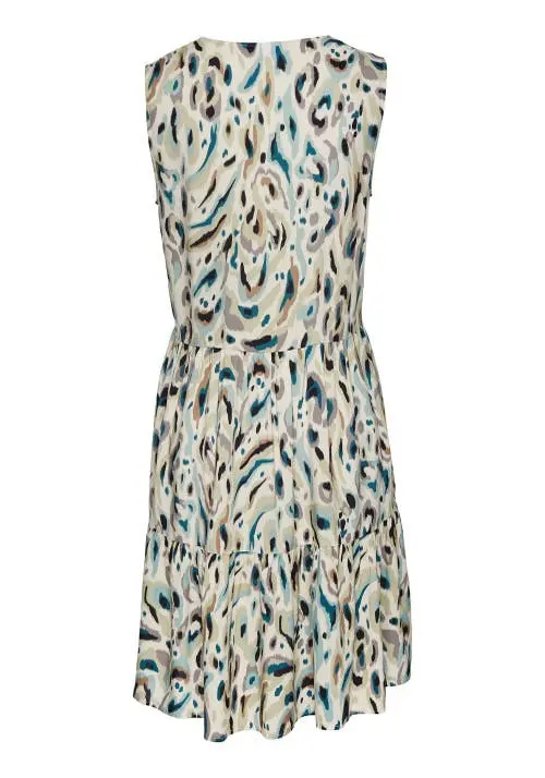 LASCANA Sleeveless Button-up Tiered Dress - Sand Print