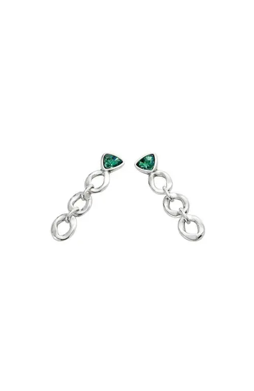 UNODE50 Sterling Plated Drop Earrings With Link And Green Crystal