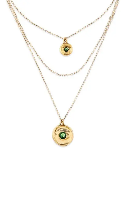 UNODE50 Triple Layered Necklace With Evil Eye Charms And Green Crystal