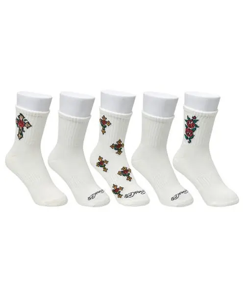 Ed Hardy Rose Cross Print Socks - Ivory