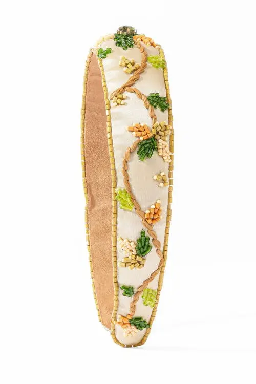 HAIR DRAMA CO Golden Vine Embroidered Headband - Beige
